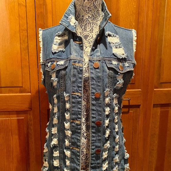 VIP | Jackets & Coats | Distressed Sleeveless Denim Jean Vest | Poshmark